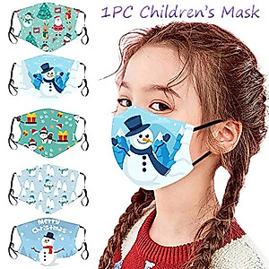 Walsent Kids Cute Print Adjustable Cotton Face Bandanas Washable for Face Mouth Protective Bandanas Children Outdoor Christmas Decorations