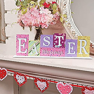 Easter Decorations, DECSPAS Double Sided Wooden Sign Valentines Easter Decor, Decorative Wood Block Set Easter Decorations for the Home, Living Room, Mantle, Dining Table, Office