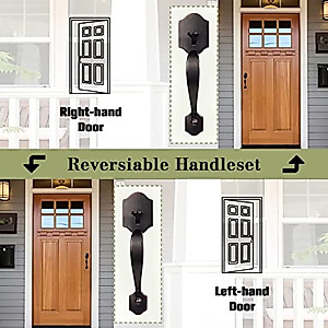 Tinewa Main Entrance Keyless Door Handleset, Passage Front Door Handle with Lever Inside, Low Profile Front Lock Handleset with Halifax Oil Rubbed Bronze Finish, Reversible for Right & Left Sided