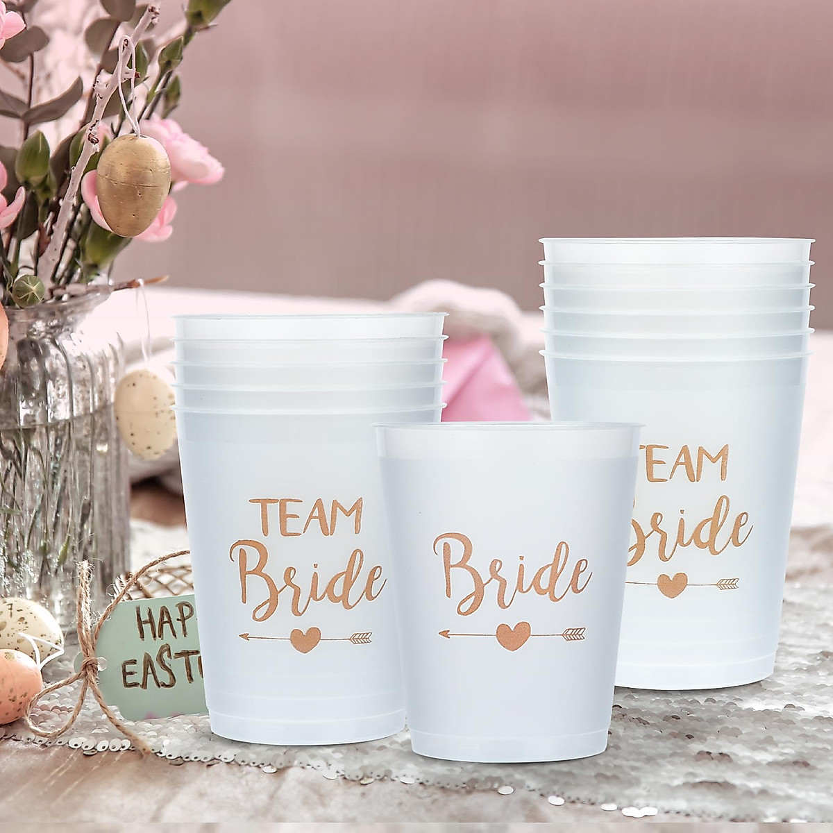 RONRONS 12 Pieces Bachelorette Cups, Plastic White Bride Tribe Cups, Team Bride Bachelorette Party Decorations, Reusable Bachelorette Supplies for Bridal Shower, Bridesmaid Wedding Gift