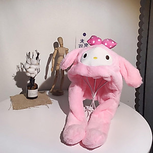 Roffatide Anime Melody Ear Moving Jumping Hat Fluffy Beanie Cap Soft Warm Winter Head Wear Cute Hats for Women Pink