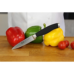 Taylors Eye Witness Syracuse Vegetable Paring Kitchen Knife - Professional 8cm/3.5” Cutting Edge, Multi Use. Ultra Fine Blade, Precision Ground Razor Sharp. Soft Textured Grip Matte Black Handle.