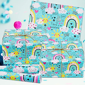 Birthday Wrapping Paper Rainbow, 6 Sheets I Love Sunshine Rainbow Design Gift Wrap Paper,20 x 28 inch Per Sheet Folded Flat Birthday Paper for Kids Girls Boys Baby Shower