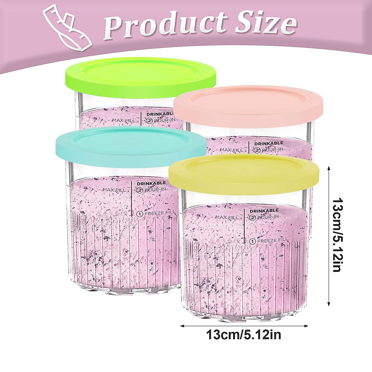 W U Y U E C A T 4-Piece Ninja Creami Pints and Lids, Ice Cream Containers for Ninja Deluxe Ice Cream Maker