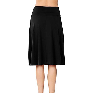 NioBe Clothing Women's High Waist Fold Over A-Line Flared Swing Skirt (X-Large, Black)