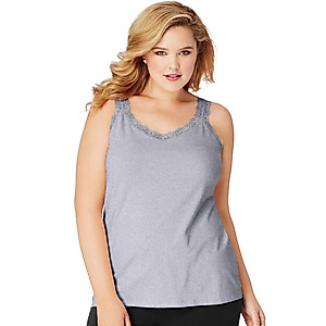 Just My Size Women's Plus Size Stretch Jersey Lace Trim Tank, Light Steel, 3X