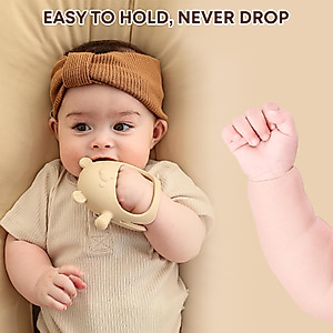 TinyHalo 2pcs Silicone Baby Teething Toys, Self-Soothing Healthy Oral Development Teething Mittens, BPA Free, Anti-Drop, Adorable and Colorful Baby Chew Toys for Sucking Needs (Mango)