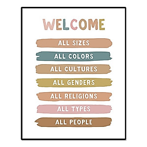 All Are Welcome Here, Classroom Art Print, Kids Diversity Prints, Affirmations Art, Classroom Decor, Nursery Decor, Playroom Decor, Children's Wall Art, Unframed (8X10 INCH)
