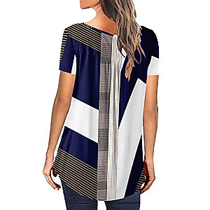 BeadChica Women's Tunic Tops For Leggings Short Sleeve Shirts Botton Up Casual Ruched Blouses Clothing Floral-XXL White Blue