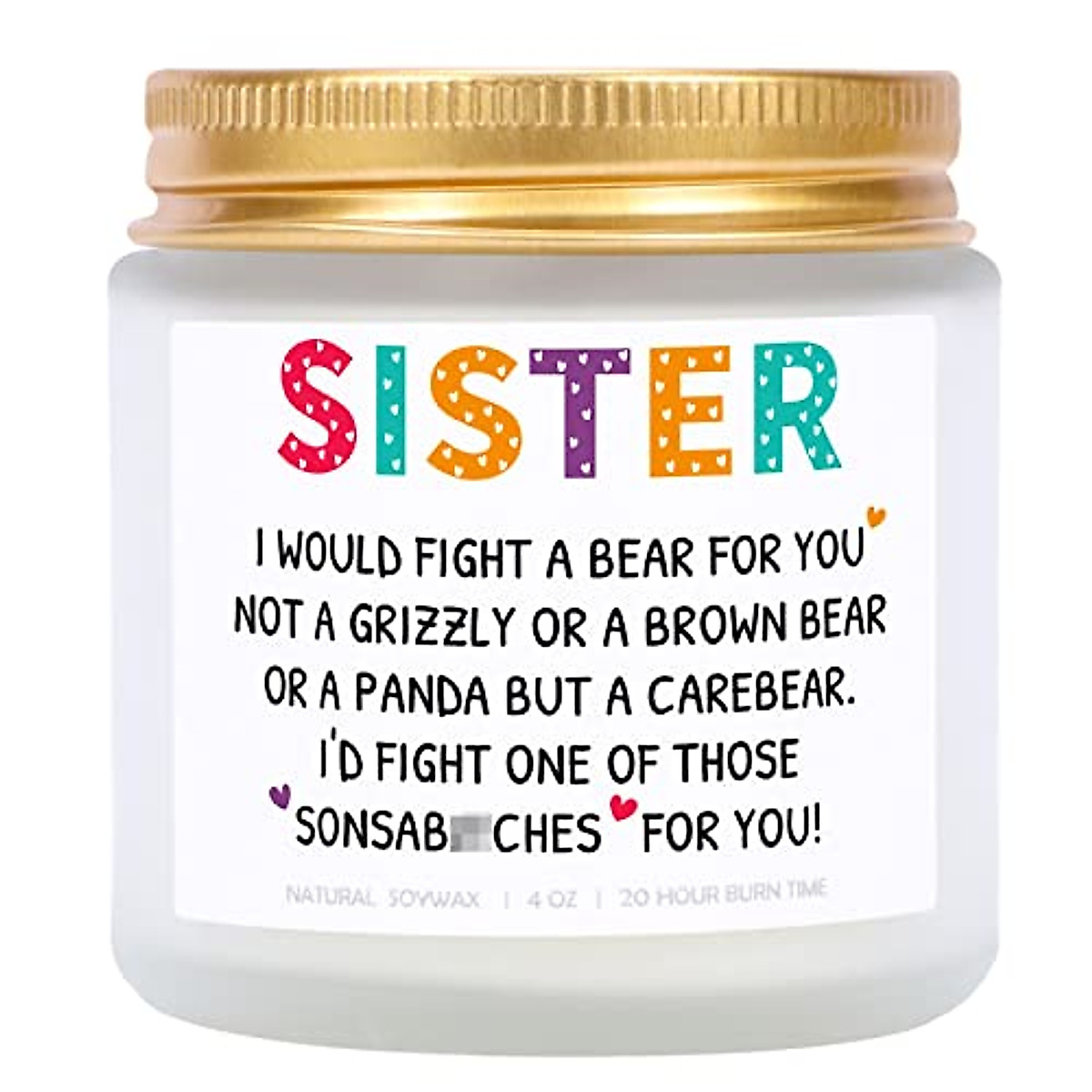 Sisters Birthday Candles Gifts for Women, Friends Candle for Soul Sister, Lavender Scented Candle, I Would Fight A Bear for You Sister Candles Present for Sister Best Friend