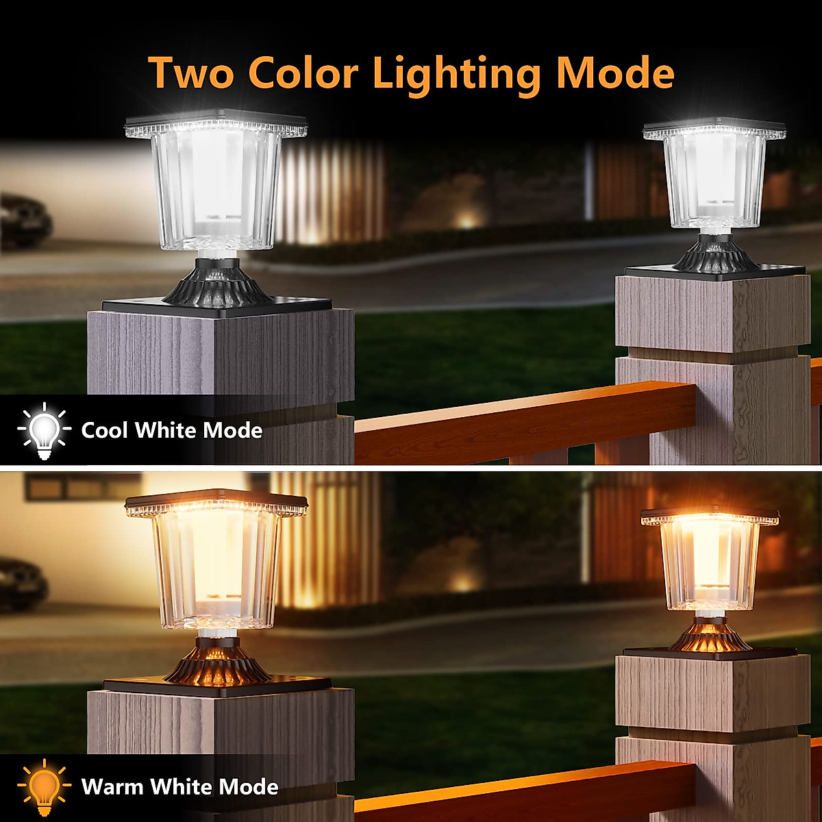 Solar Post Cap Lights Bright,4 Pack Remote Control Waterproof Outdoor Fence Post Lights, Warm/Cool White LED Lighting Garden Patio Pillar Decor Solar Deck Lights for 4x4, 5x5 or 6x6 Wooden Posts