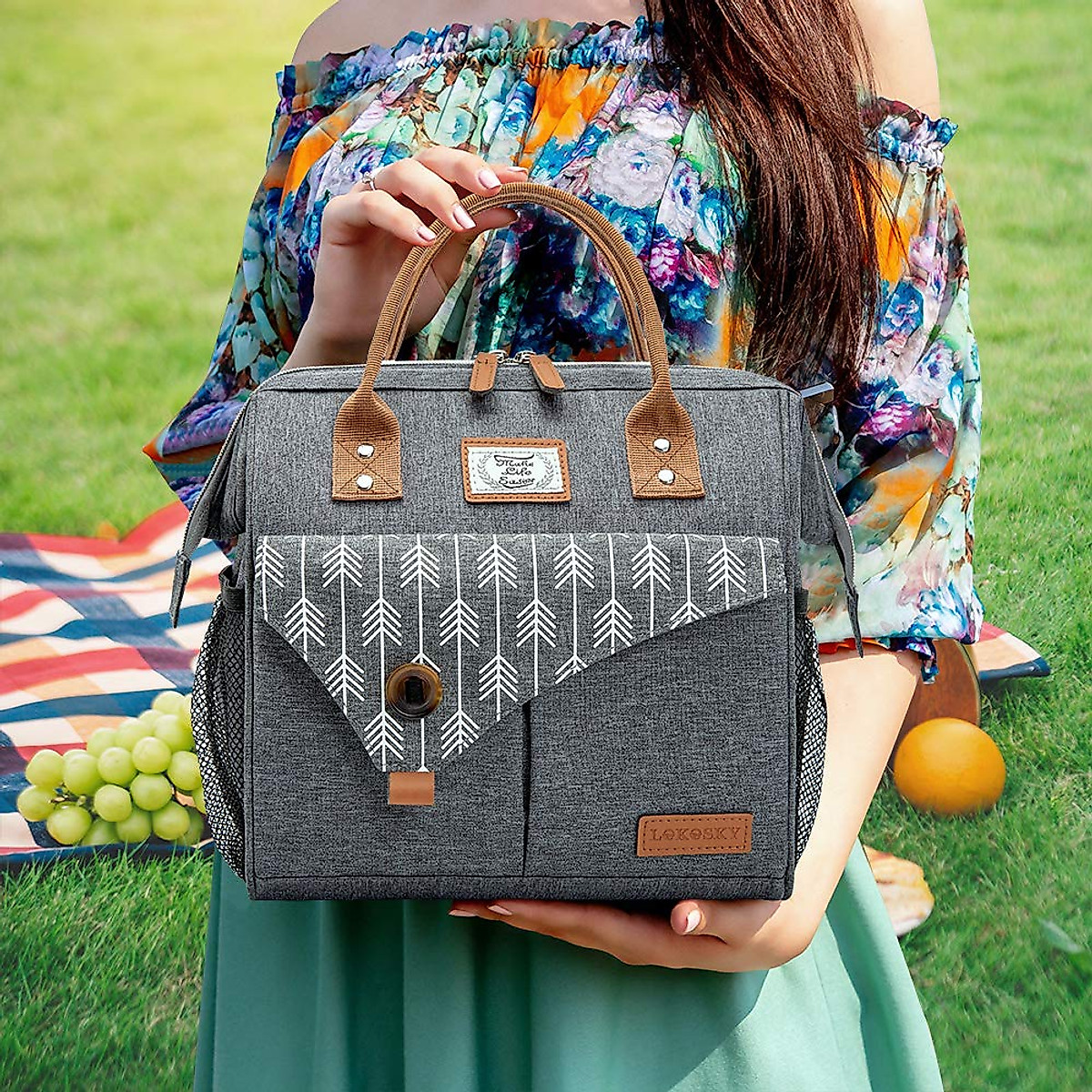 Lekesky Lunch Bag for Women Insulated Lunch Box Leakproof Lunchbox for Adult Work, Grey