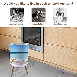 Small Trash Can with Lid Summer Beach with strafish and Shells 7 Liter Round Garbage Can Elasticity Press Cover Lid Wastebasket for Kitchen Bathroom Office 1.8 Gallon