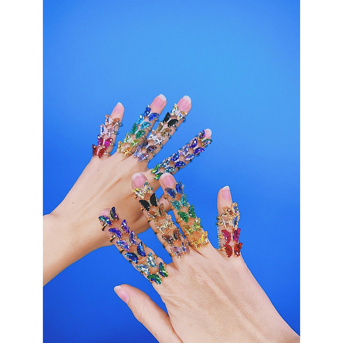 MISS RIGHT Butterfly Crystal Ring for Women: 18K Gold Plated Vintage Boho Cute Finger Knuckle Adjustable Chunky Rings Aesthetic (Lt.Purple)