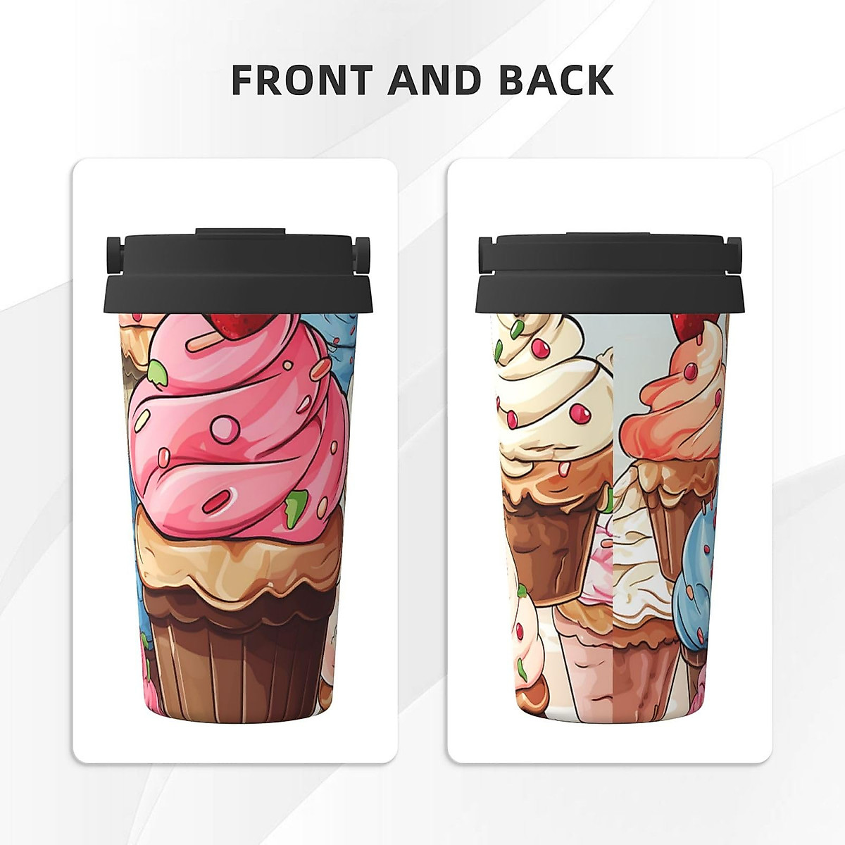 GTKSYNVE Reusable Coffee Mug with Lid and Handle, Cupcakes And Ice Cream Tumbler for Hot & Cold Drinks 16oz Stainless Steel Insulated Coffee Tumblers Double Wall Vacuum Thermal Cup