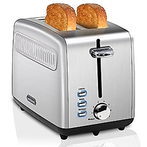 SEEDEEM Toaster 2 Slice, Stainless Steel Bread Toaster, 7 Shade Settings, 1.5'' Extra Wide Slots Toaster with Bagel, Defrost, Reheat Function, Automatic Power-off, Removable Crumb Tray, 900W, Silver Metallic