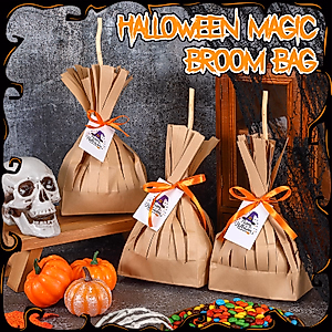 Watersay 24 Set Halloween Treats Bags Halloween DIY Witch Broom Bag with Orange Ribbon Trick or Treat Goody Gags Halloween Party Favor Bags Candy Gift Bags for Halloween Party Decorations Supplies