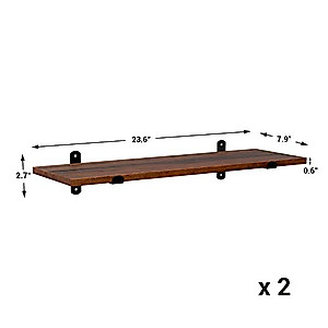 SONGMICS Wall ,Floating Shelves Set of 2, Rustic Decorative Shelves, Retro Style, 23.6 x 7.9 x 2.8 Inches, for Bedroom Living Room Kitchen Hallway, Brown and Black