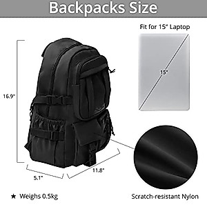 AoMoon Kawaii Backpack Lovely Pastel Rucksack for Teen Girls Aesthetic Student Bookbags with Kawaii Pin and Cute Accessories (Black-C) One Size