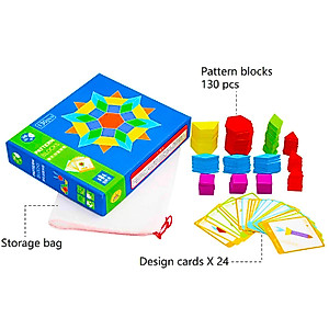 Wooden Pattern Blocks Shapes Puzzle Tangram, Classic Educational Games Kindergarten Homeschool Supplies, Fun Montessori Learning Toys for Ages 3 to 9