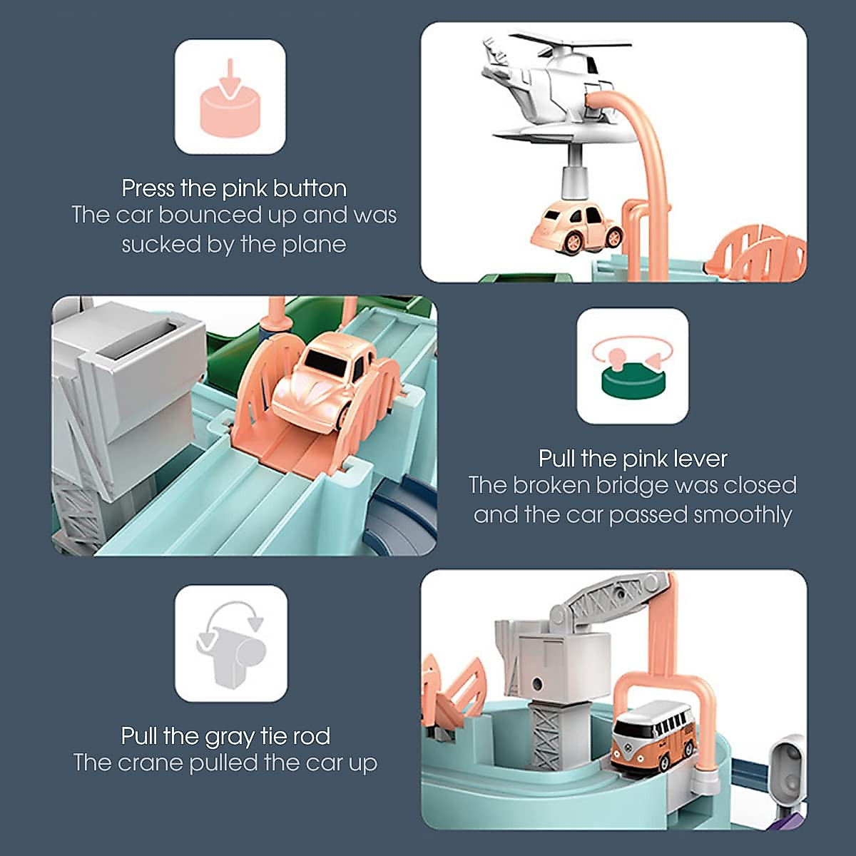 Car Rescue Adventure Toys for 3 4 5 6 7 8 Years Old Boys Girls,City Rescue Toy Set Montessori Car Race Tracks Parking Playsets for Toddlers (Macaron)