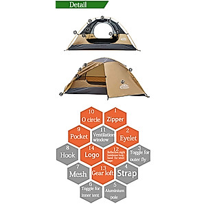 camppal Professional 1-2 Person 4 Season Expand Luggage Storage Space Mountain Tent, Lightweight Backpacking Tents, Durable Waterproof Windproof Hunting Hiking Camping Tent (Green)