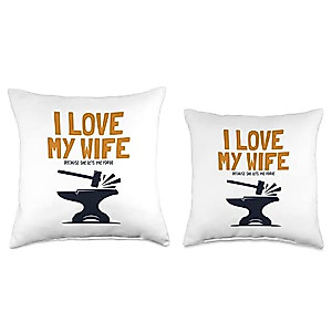 Forging Tools Equipment Kit Gifts For Beginners I Love My Wife Anvil Hobby Legend Blacksmith Throw Pillow, 16x16, Multicolor