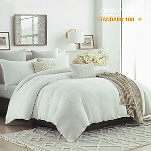 CozyDH 100% Linen Duvet Cover Set King Size, 3 Pieces Belgian Flax Breathable Bedding Set, 1 Linen Comforter Cover + 2 Pillowshams with Zipper Closure 8 Ties (King, Linen)