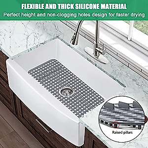 Mudocp Silicone Sink Protectors for Kitchen Sink 28"x14" Sink Mat for Bottom of Stainless Steel Porcelain Sink with Drain Hole, Non-Slip Heat Resistant Farmhouse Sink Grid Accessories (Grey)