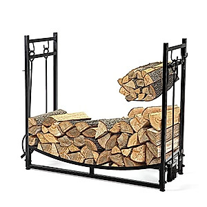 WBHome 3FT Heavy Duty Indoor Outdoor Firewood Storage Log Rack with 4 Tools - Includes Brush, Shovel, Poker, and Tongs