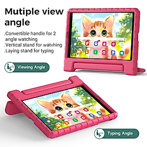 Thoreta Kids Case for Samsung Galaxy Tab A 10.1 (2019) Model SM-T510/T515, Light Weight Shockproof Kids-Friendly EVA Protective Cover with Convertible Stand Handle, Rosered