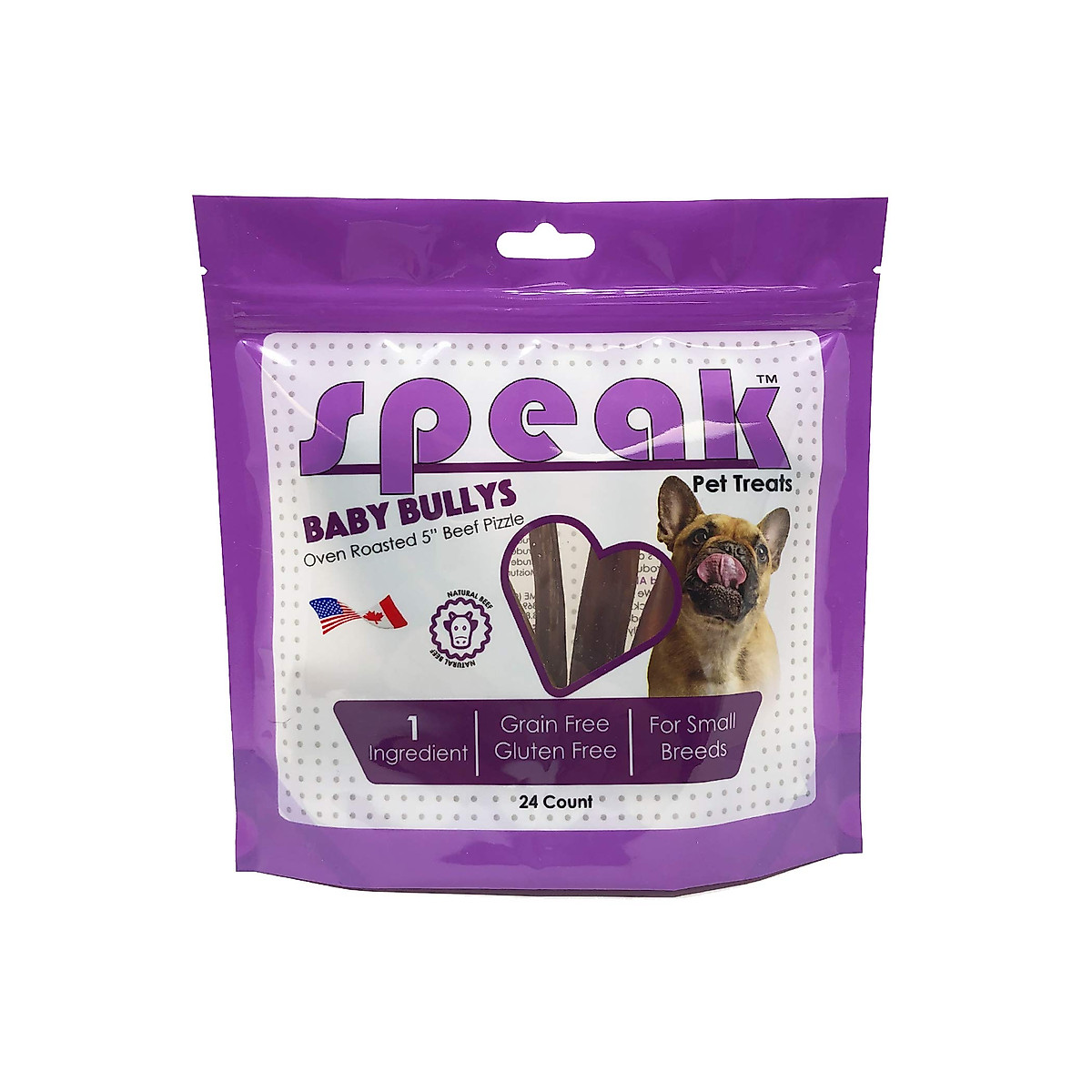 Speak Pet Products Treats Dog Baby Bullys, Natural Gluten and Grain Free Low Calorie 5 Inch Beef Chews for Small Breeds, Perfect Alternative for Rawhide, 24 Count