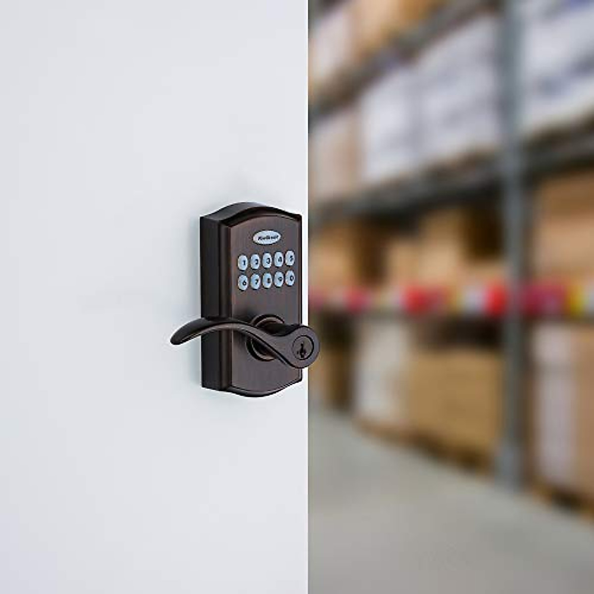 Kwikset SmartCode 955 Keypad Electronic Lever Door Lock Deadbolt Alternative with Pembroke Door Handle Lever Featuring SmartKey Security in Venetian Bronze