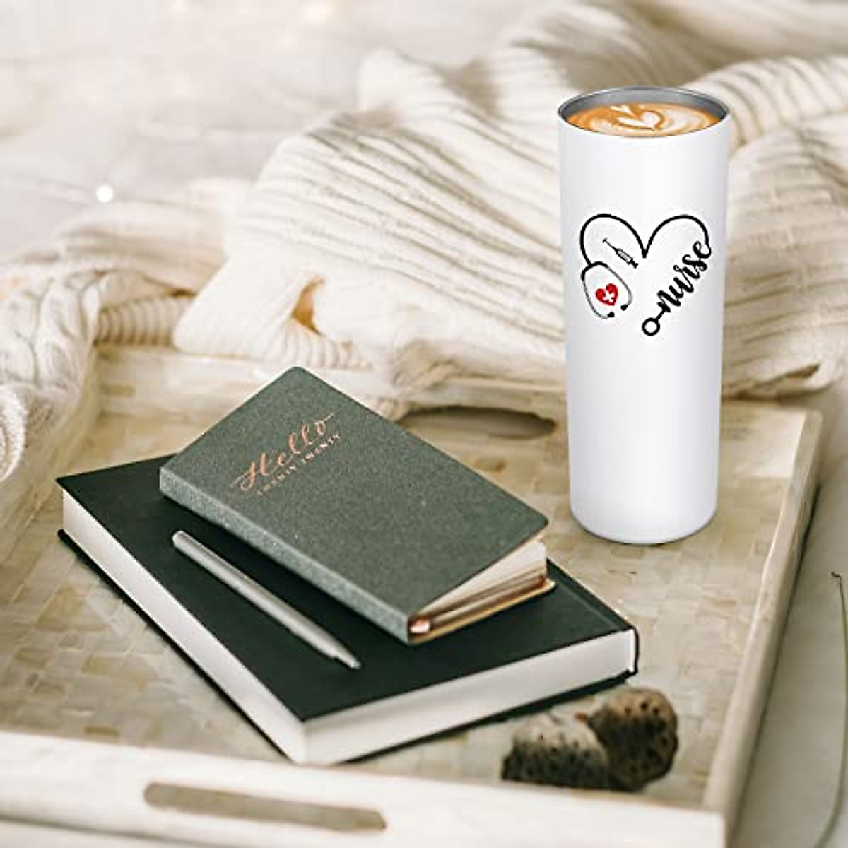 Gingprous Nurse Tumbler, Nursing Gifts for New Nurse Nurse Appreciation Gifts for Nurse Nurse Week Gifts Nurse Graduation Christmas Birthday Gifts, 20oz Insulated Stainless Steel Skinny Tumbler, White