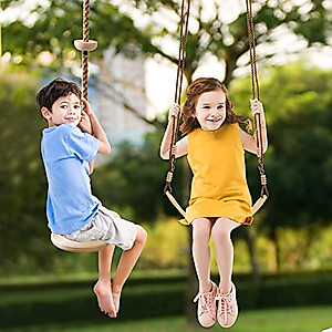 Tree Swing Climbing Rope 2 Pack Multicolor with Platforms Red Disc Swings Seat - Outdoor Playground Set Accessories Tree House Flying Saucer Outside Toys - Bonus Carabiner and 4 Feet Strap (Khaki)