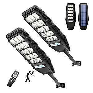 300W Solar Street Light, 2 Light Set Motion Sensor Dusk to Dawn 15000LM Solar Lights Outdoor with Remote Control, IP65 Waterproof Flood Security Light for Yard, Driveway, Garden, Parking Lot, Garage