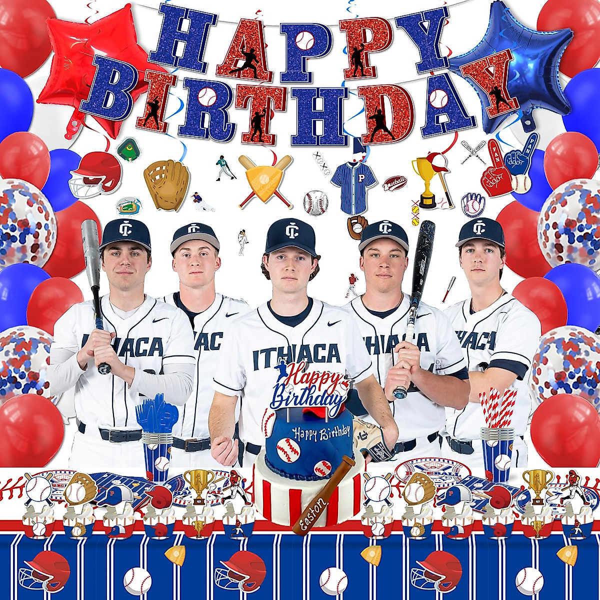 Baseball Birthday Party Supplies 207 Pcs Baseball Party Decorations for Girls Baby - Banner, Plates, Cups, Napkins, Utensils, Cake, Cupcake Toppers, Cupcakes Wrappers, Balloons, Tablecloth Serves 16