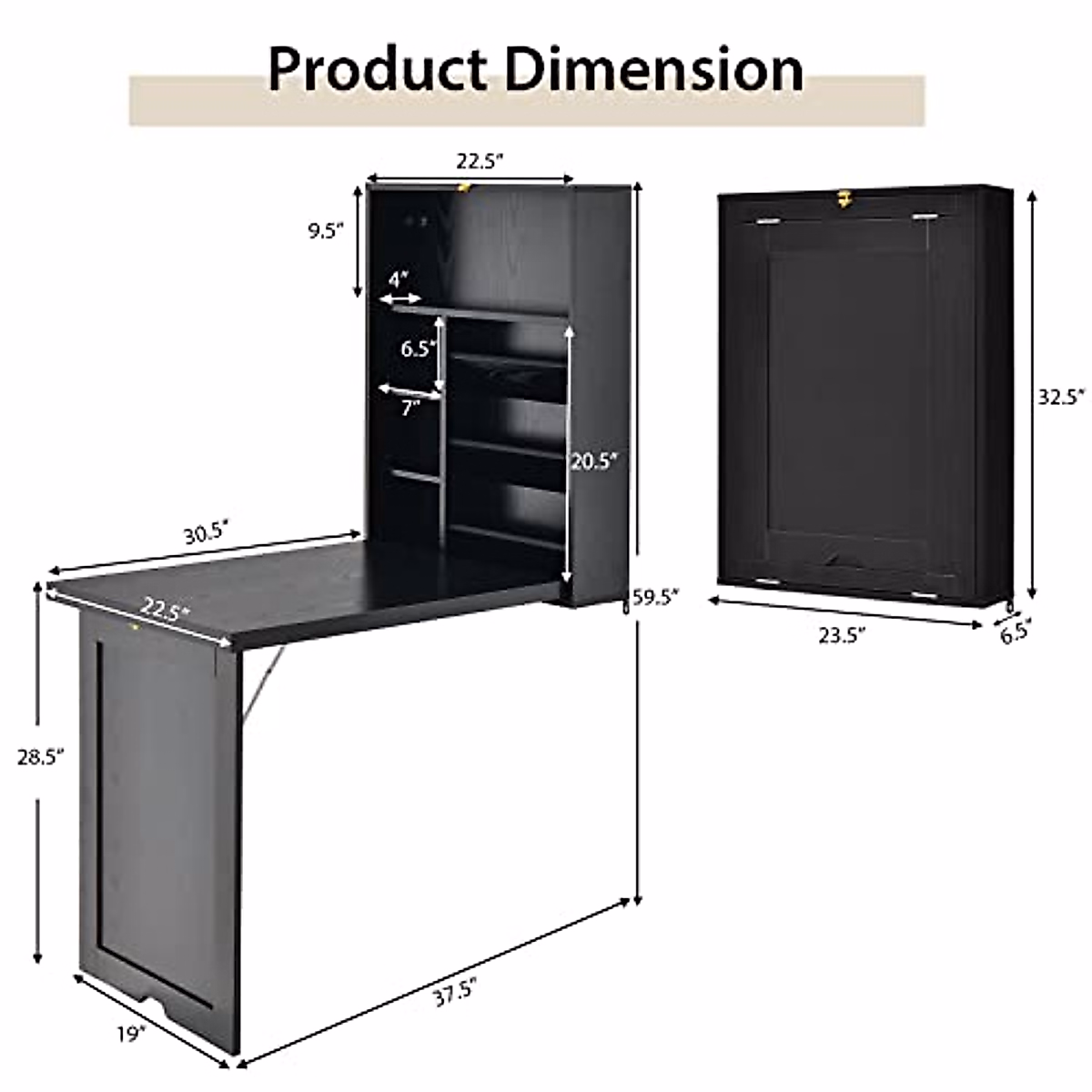 Wall-Mounted Fold-Out Convertible Floating Desk Space Saver, Multi-Function Murphy Desk for Home Office, Space Saving Computer/Hanging Desk, Table with Storage Area