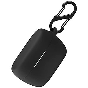 Geiomoo Silicone Carrying Case Compatible with Jabra Elite 4 Active, Portable Scratch Shock Resistant Cover with Carabiner (Black-1)