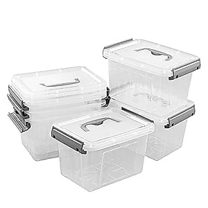 Waikhomes Set of 6 Plastic Storage Containers, Small Latching Storage Box with Handle (3 L)