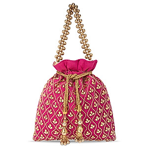 Aheli Indian Potli Bags for Women Evening Bag Clutch Ethnic Bride Purse with Drawstring (P27RP)
