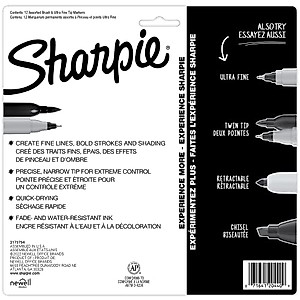 SHARPIE Brush Twin Permanent Markers, Brush Tip Marker and Ultra Fine Tip Marker, Assorted, 12 Count