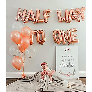 JeVenis 15 PCS Half Way To One Banner Half Way To One Rose Gold Balloons Decorations for Girl 1/2 Birthday Decorations