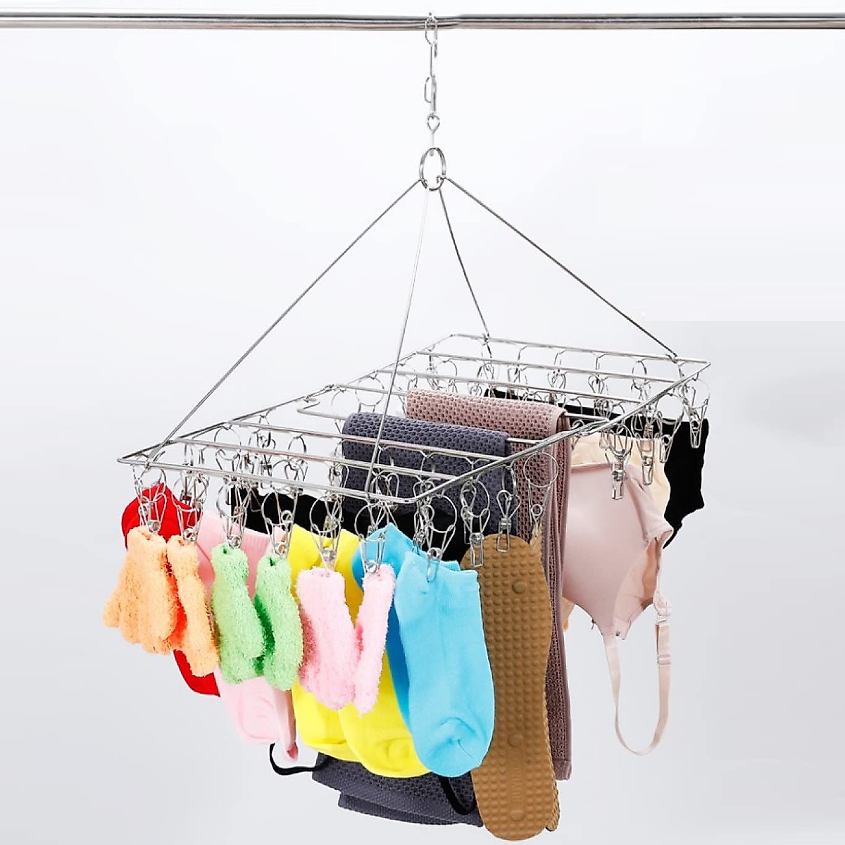 WudTus 24 Clips Sock Dryer Folding Stainless Steel Space-Saving Drying Rack for Sock, Underwear, Baby Clothes and Small Laundry Items