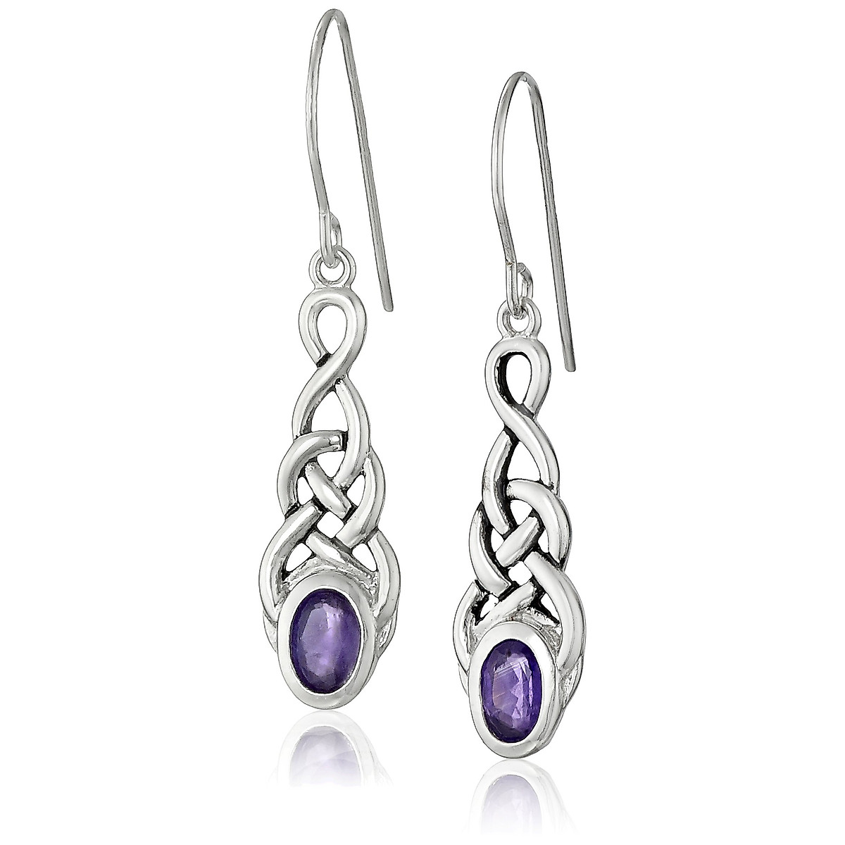 Amazon Collection Sterling Silver Genuine African Amethyst Celtic Knot Linear Drop Earrings