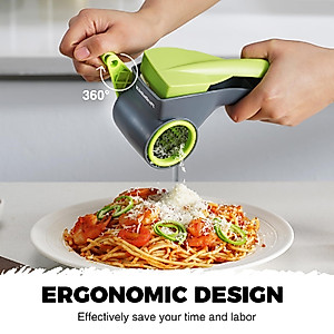 KucheCraft Cheese Grater with Handle, Kitchen Parmesan Cheese Grater with 2 Stainless Steel Drums, Rotary Cheese Grater Handheld for Grating and Shredding Hard Cheese, Chocolate