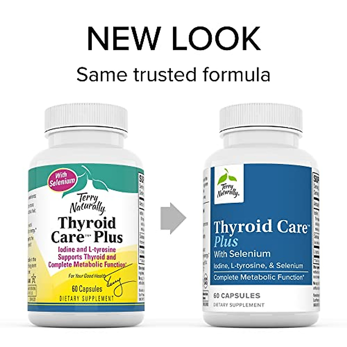 Terry Naturally Thyroid Care Plus - 60 Capsules - with Selenium, Iodine & L-Tyrosine - Non-GMO, Gluten Free, Kosher - 30 Servings