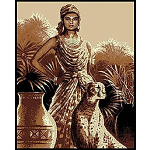 Lady and Leopard African Theme Area Rug (5’ 3” X 7’ 5”)