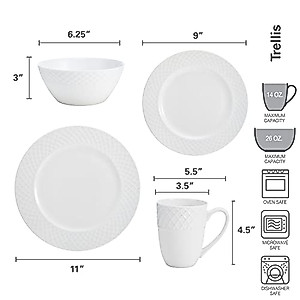 Mikasa Trellis 16 Piece Dinnerware Set, Service for 4, White