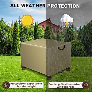 Velway Rectangle Patio Ottoman Cover - Waterproof Outdoor Furniture Cover for Side & End Table, Windproof Anti-UV Outdoor Ottoman Covers with Reflective Strips - 28" L x 22" W x 17" H, Camel